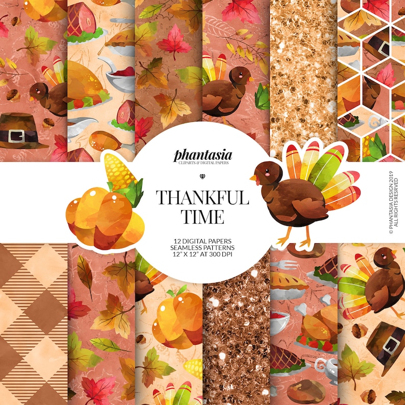 Thanksgiving Digital Paper, Thanksgiving Pattern, Seamless Patterns ...