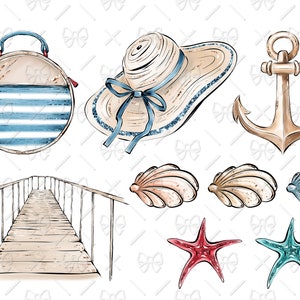 Nautical Watercolor Cliparts, Summer Clipart, Sailor Clipart, Hand ...
