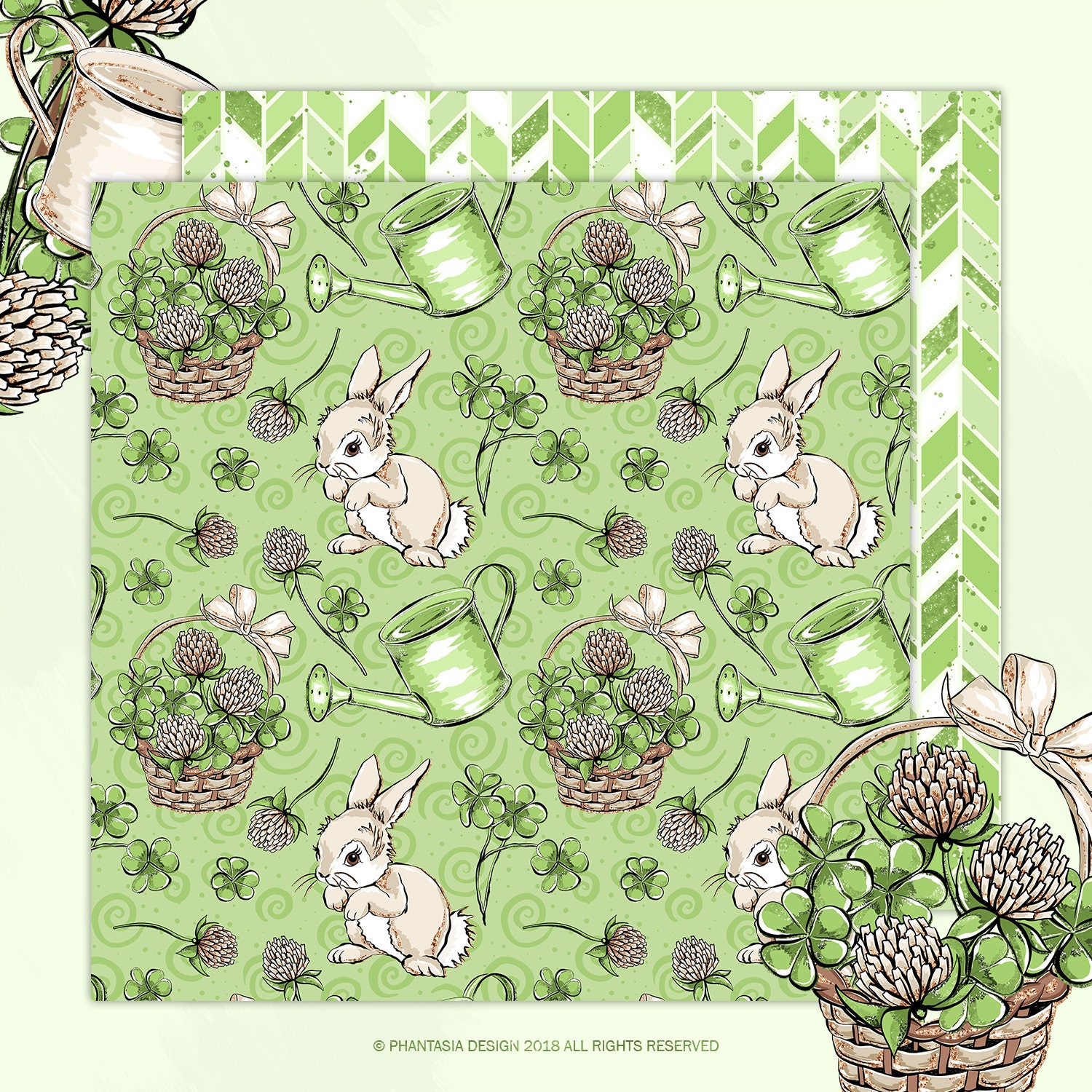 Spring Rabbit Digital Paper Pack, Bunny Digital Paper, Easter Digital ...