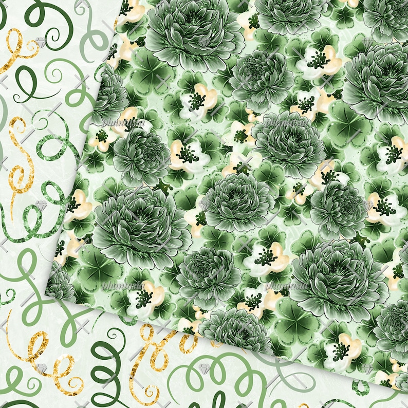 St Patricks Digital Papers, St Patty Pattern, Watercolor Digital Paper ...