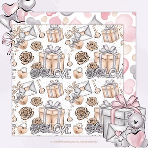 Valentines Day Digital Paper Pack, Teddy Bear, Love Digital Paper, Pink ...