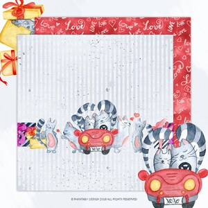Valentines Cats Digital Paper Pack, Kitty Digital Paper, Valentines ...