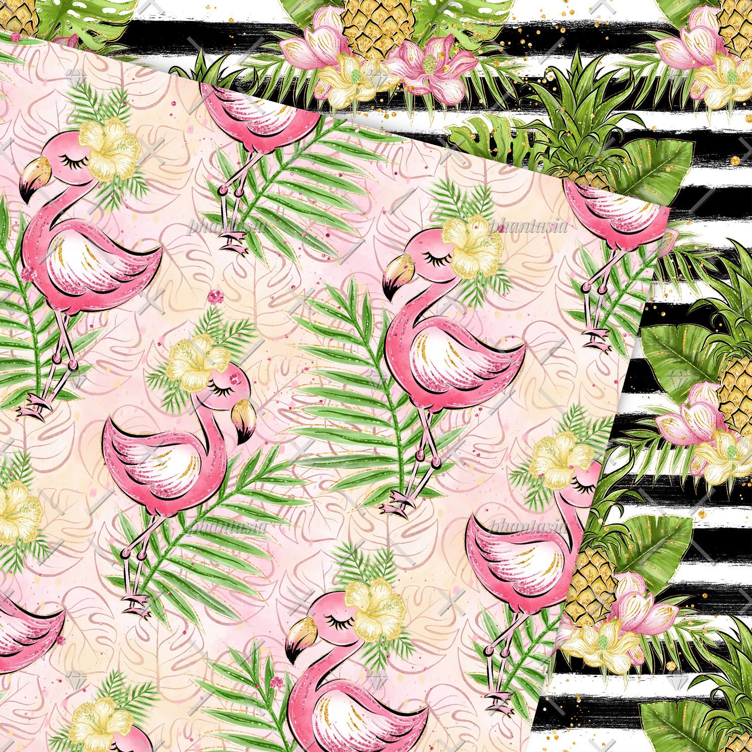 Tropical Digital Paper Cute Flamingo Exotic Pattern Summer - Etsy