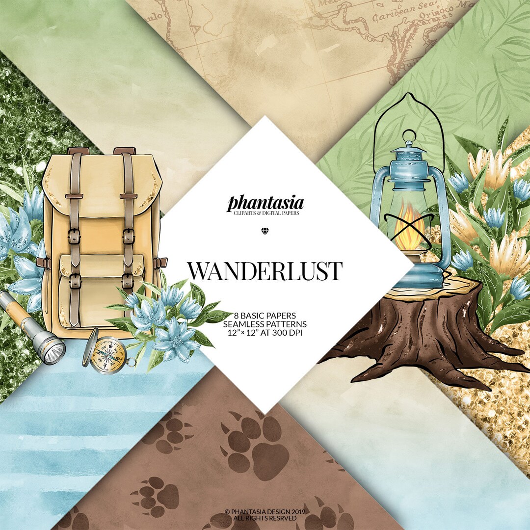 Wanderlust Basic Papers, Digital Papers, Seamless Patterns, Fall ...
