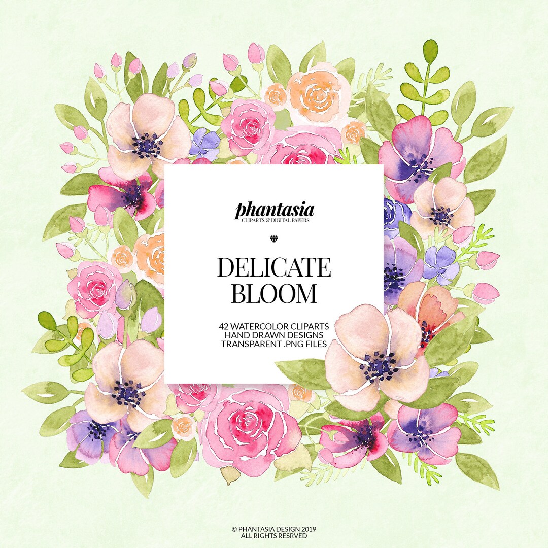 Watercolor Floral Cliparts Hand Painted Flowers Purple Pink - Etsy