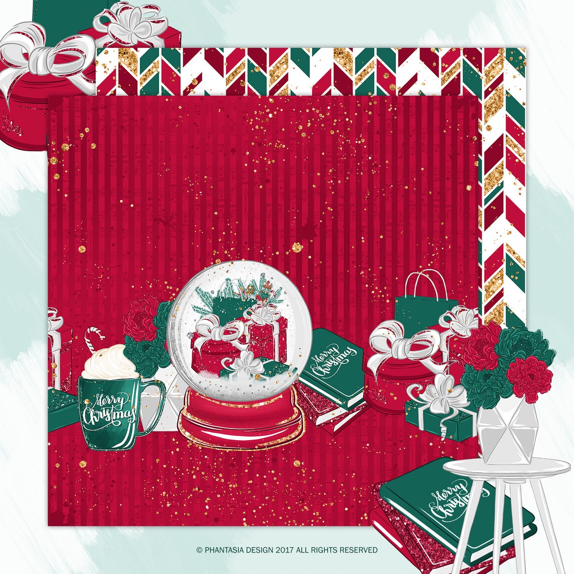 Christmas Digital Paper Pack, Christmas Digital Paper, Gifts, Gold ...