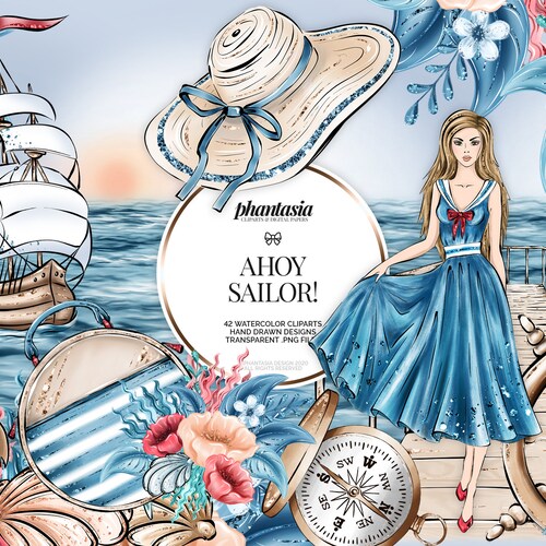 Nautical Watercolor Cliparts Summer Clipart Sailor Clipart - Etsy