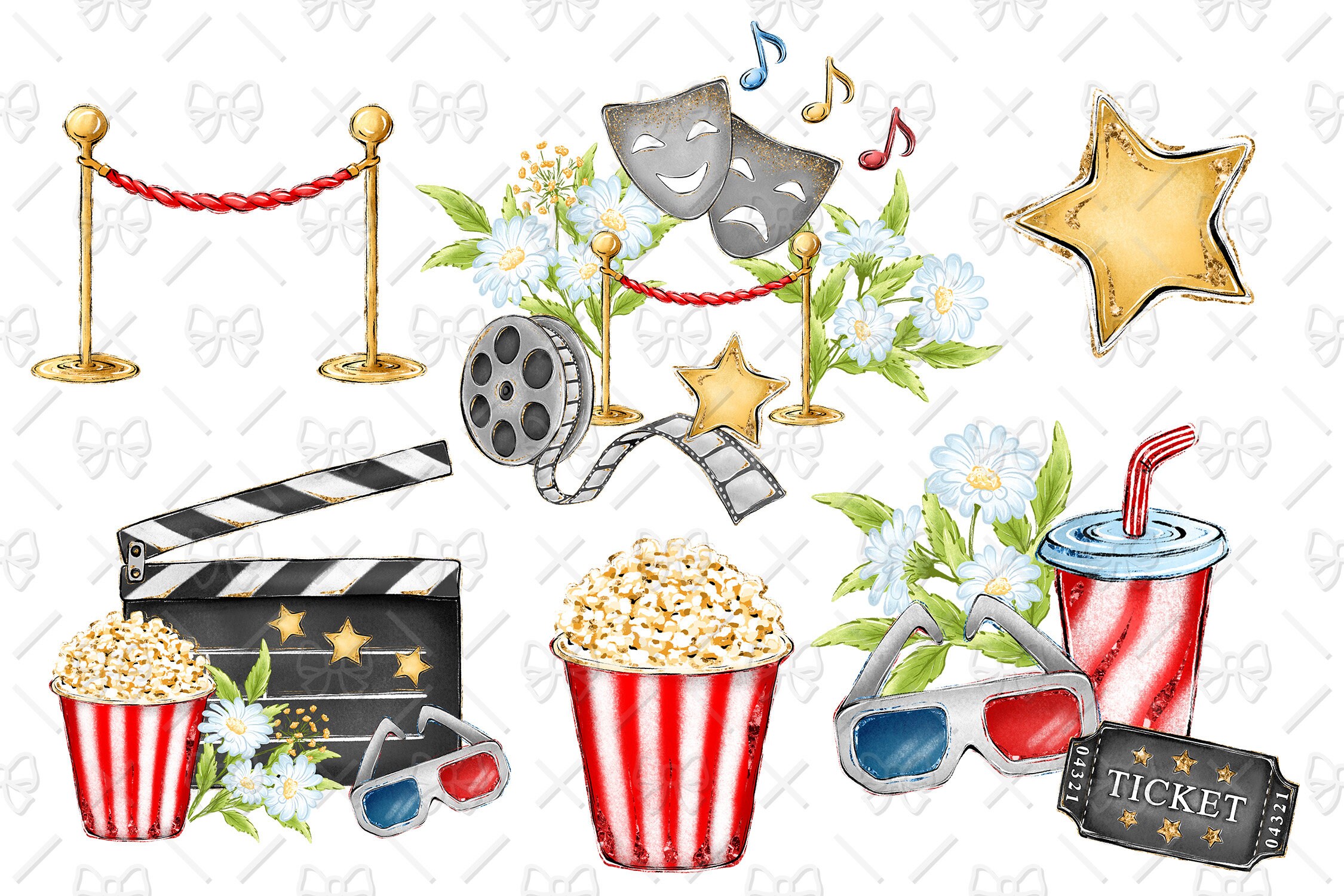 Cinema Watercolor Clipart Cinema Clipart Movie Clipart | Etsy