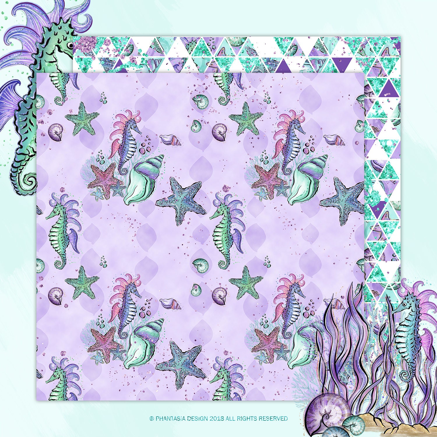 Mermaid Digital Paper Summer Digital Paper Sealife Digital - Etsy