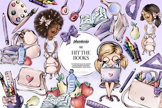 Back To School Watercolor Cliparts School Elements Hand | Etsy