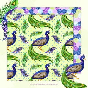 Peacock Digital Paper, Peacocks Clipart, Peacock Planner, Summer ...
