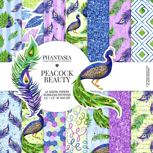 Peacock Digital Paper Peacocks Clipart Peacock Planner - Etsy