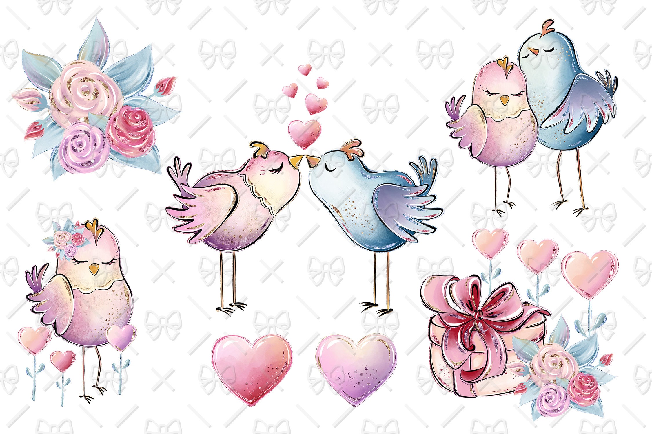 Valentines Watercolor Clipart Love Clipart Birds Clipart | Etsy