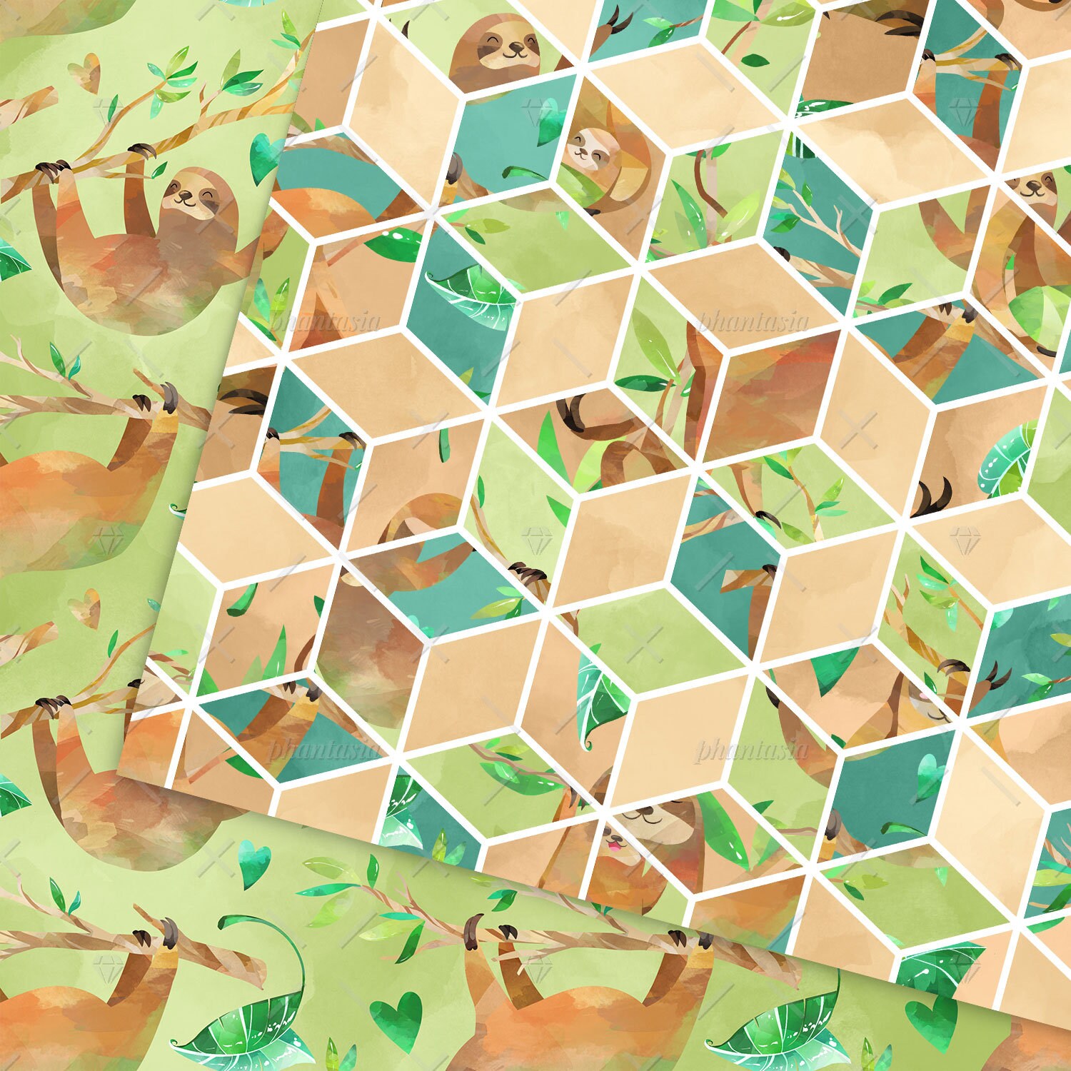 Sloths Digital Papers, Cute Sloths, Sloths Pattern, Summer Digital ...