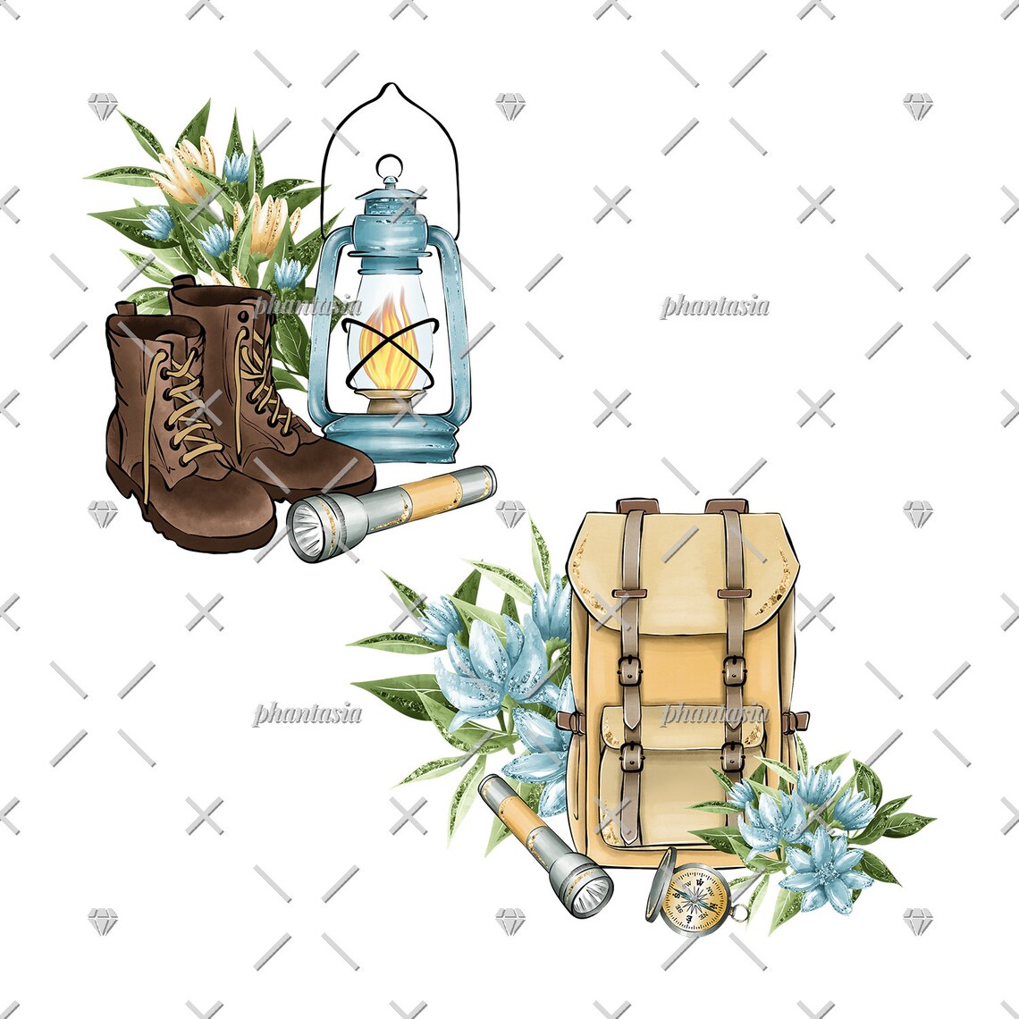 Wanderlust Watercolor Cliparts, Travel Clipart, Fall Clipart, Hiking ...