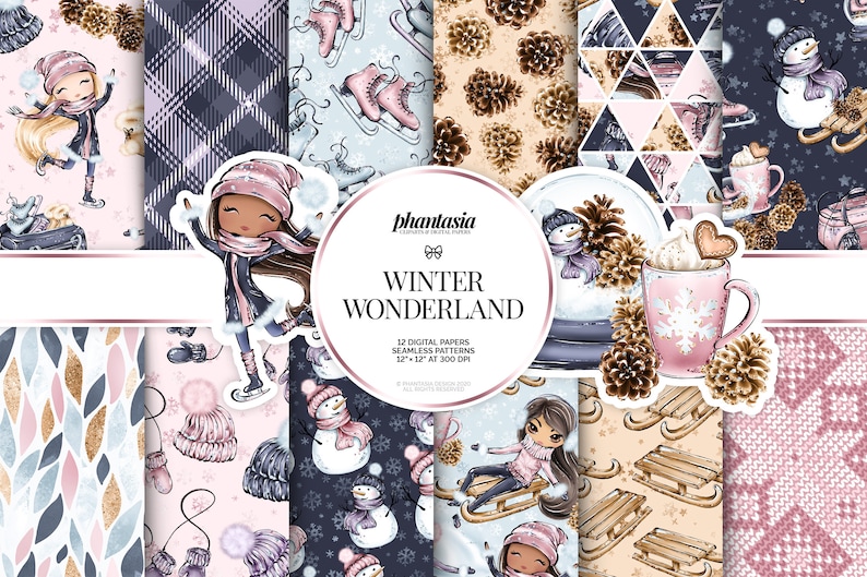 Winter Digital Papers Cute Winter Winter Girls Winter - Etsy