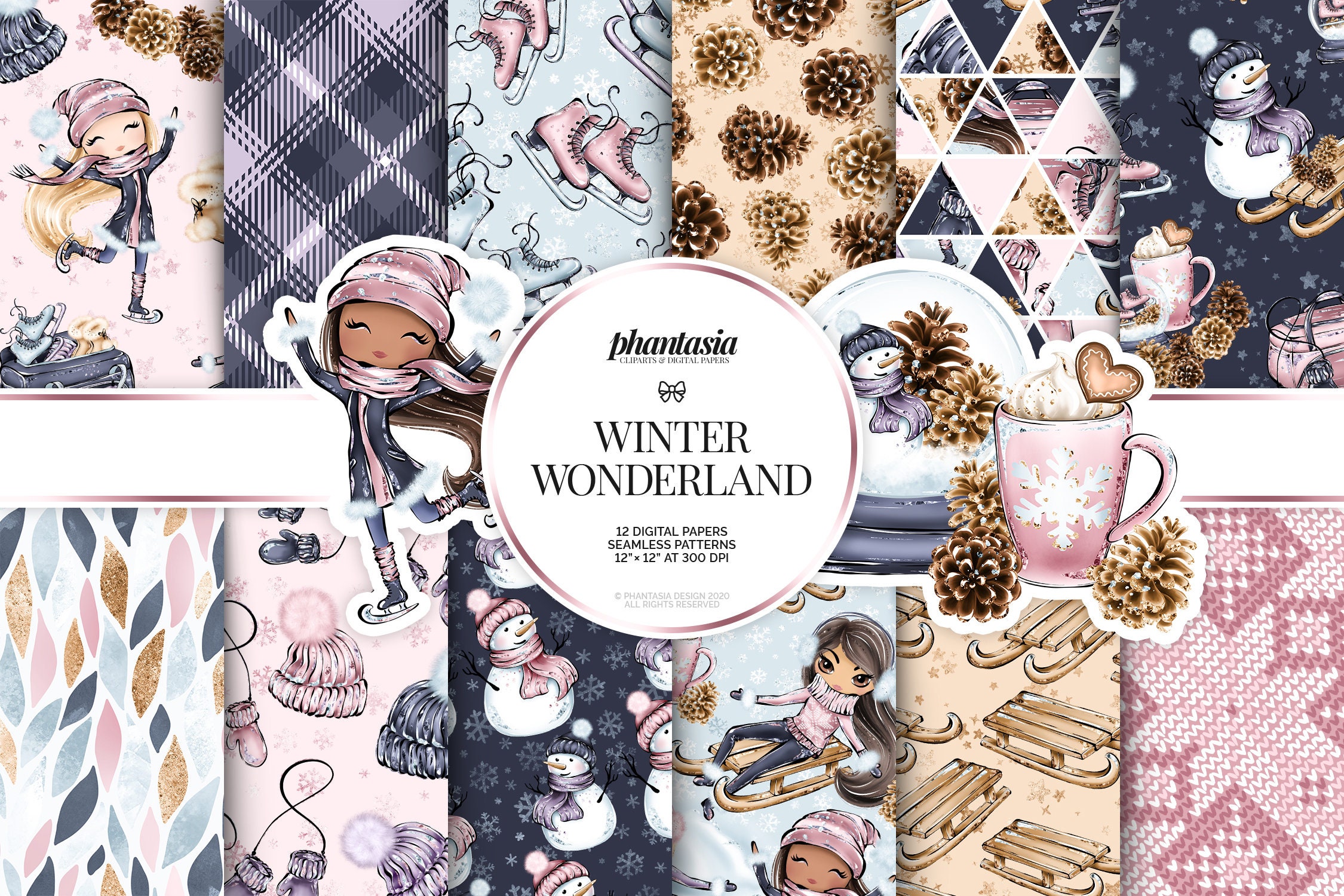 Winter Digital Papers Cute Winter Winter Girls Winter - Etsy