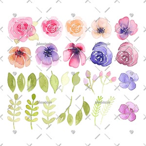 Watercolor Floral Cliparts Hand Painted Flowers Purple Pink - Etsy