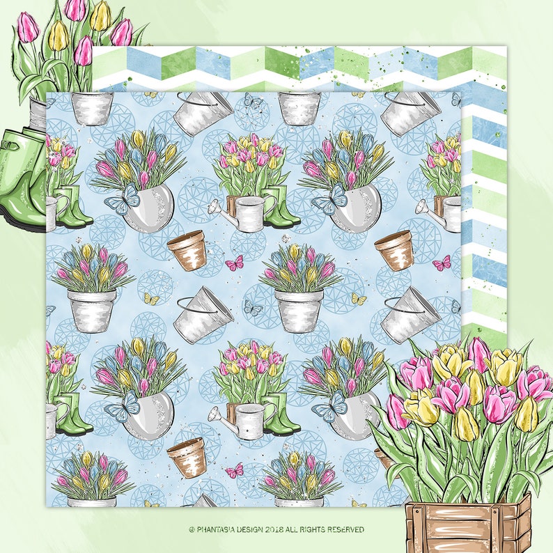 Spring Digital Paper, Floral Digital Paper, Spring Planner, Digital ...