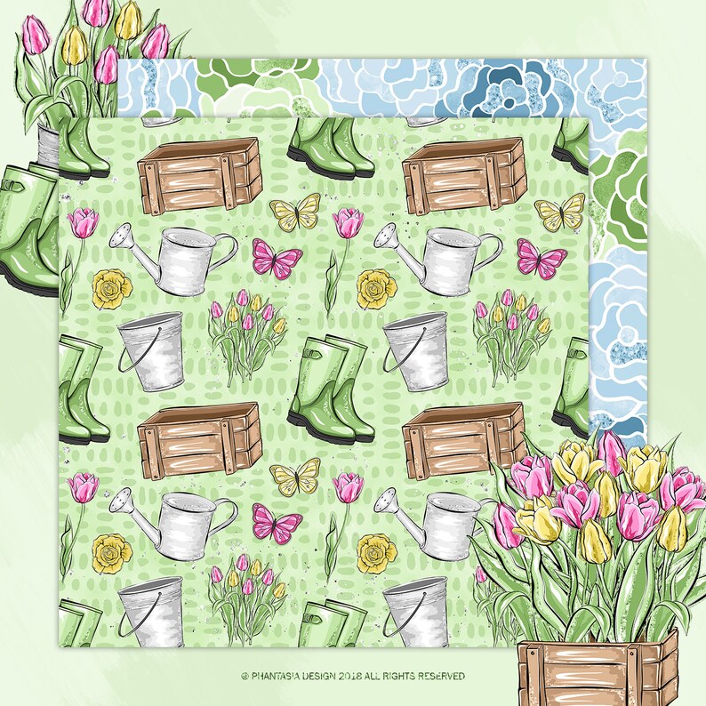 Spring Digital Paper, Floral Digital Paper, Spring Planner, Digital ...