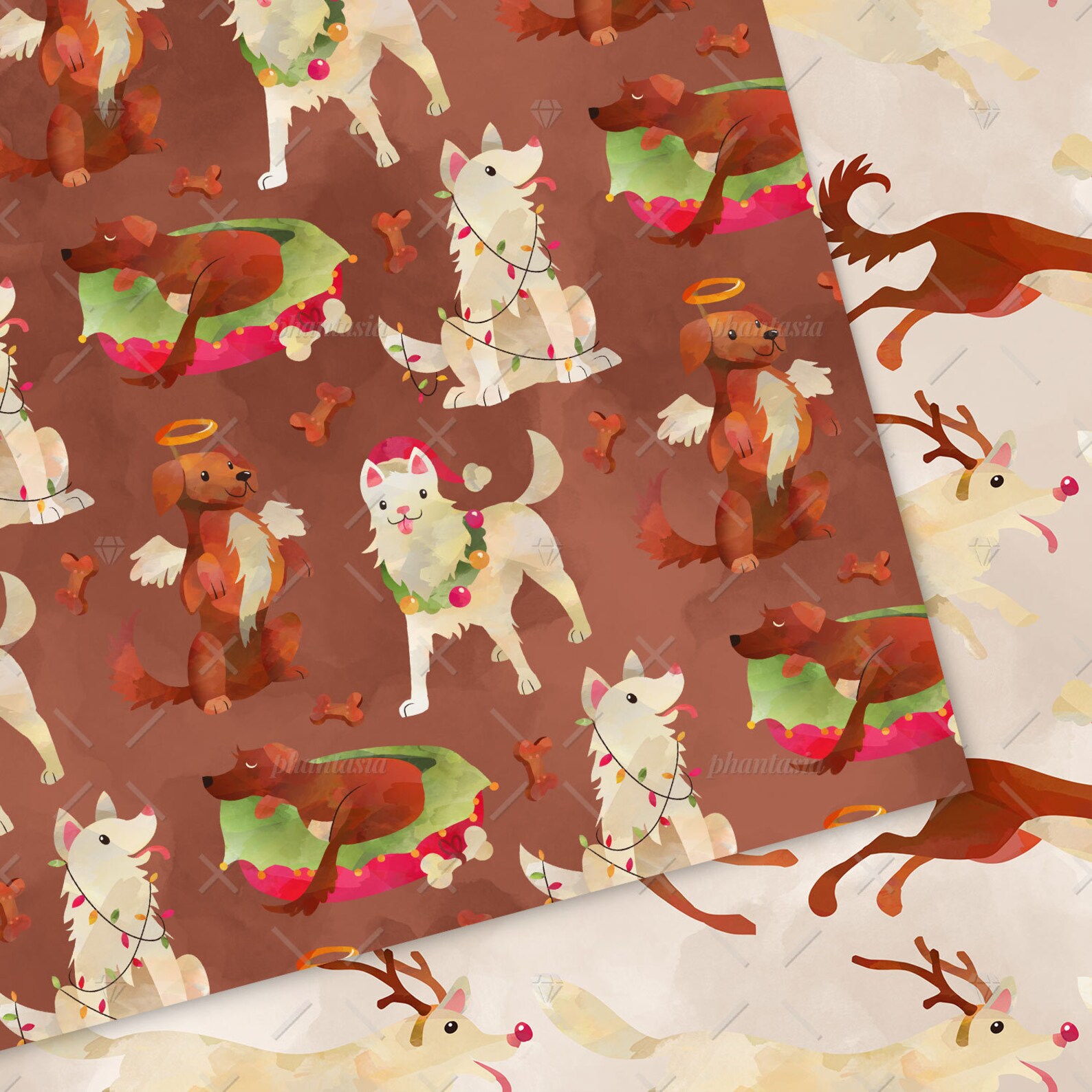 Christmas Dogs Digital Paper Christmas Patterns Winter - Etsy