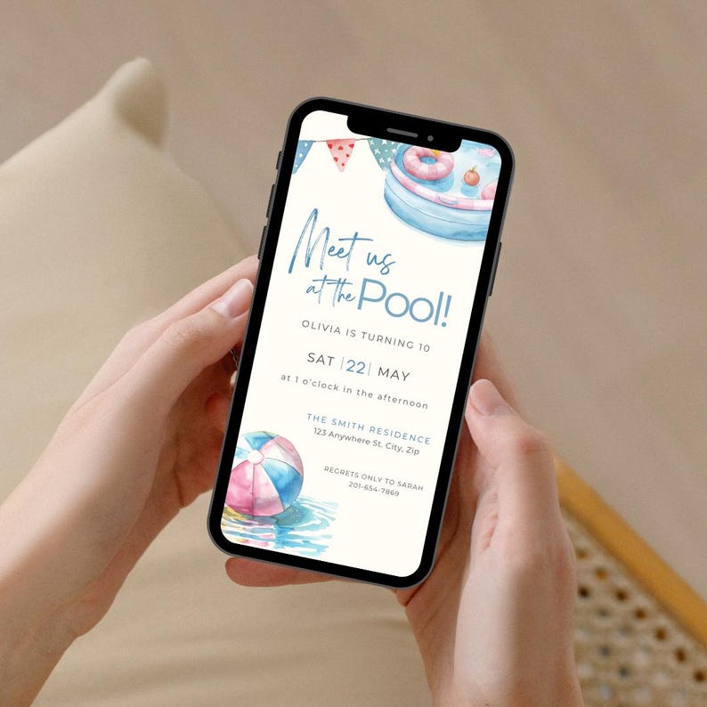 Pool Party Birthday Invitation | Swim Party Editable Digital Template ...