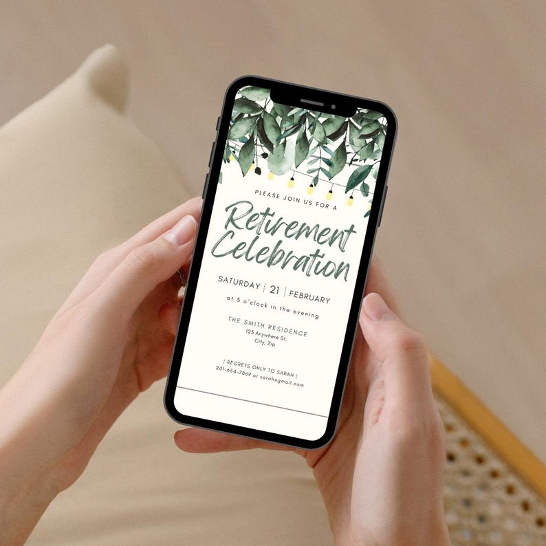 Rustic Retirement Party Invitation Template: String Lights & Forest ...