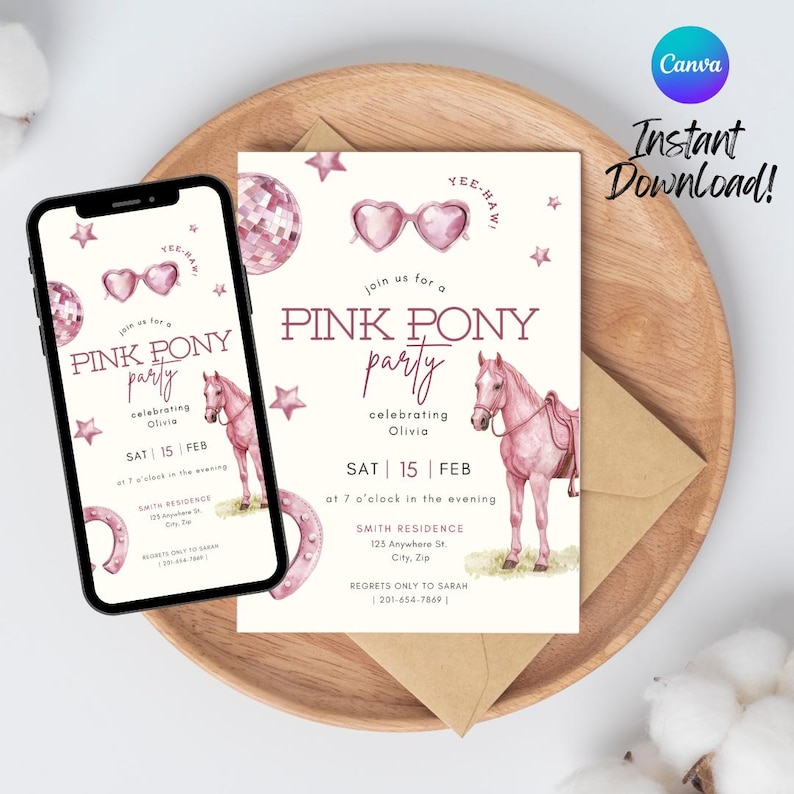 Pink Pony Birthday Party Invitation: Western Rodeo Cowgirl Party ...