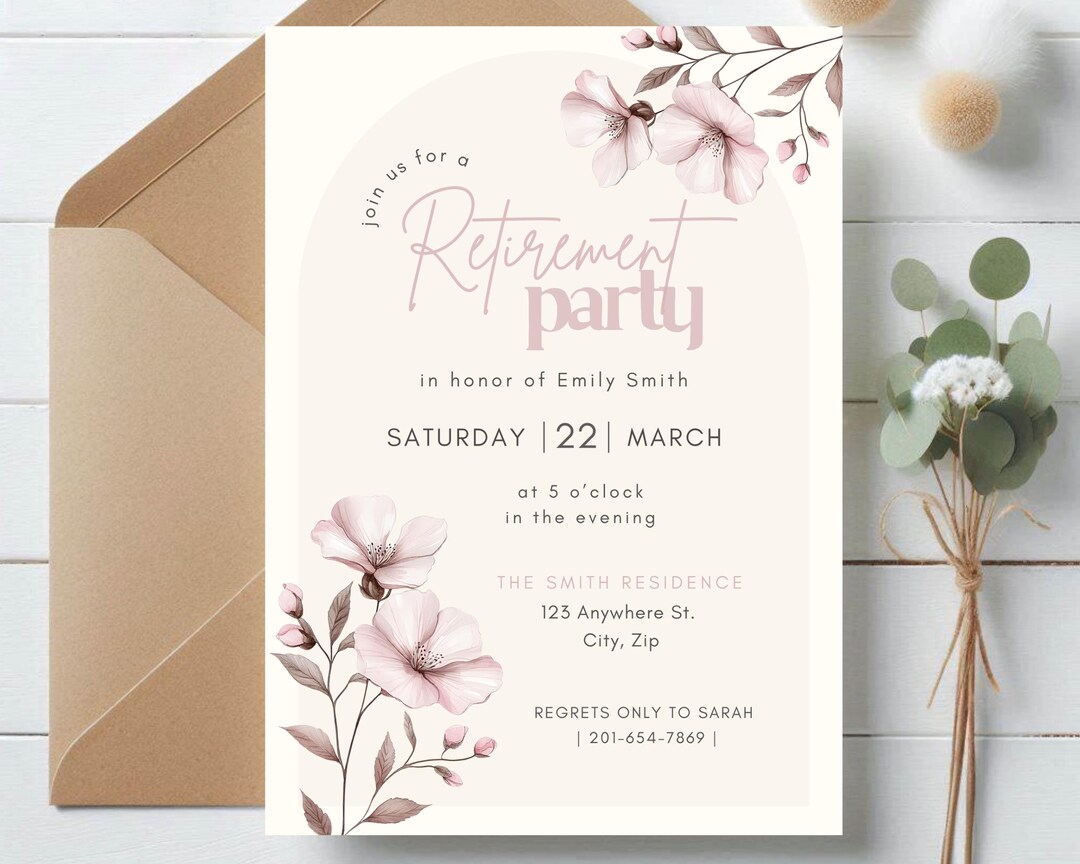 Floral Retirement Invitation Template: Pink Garden Party (digital ...
