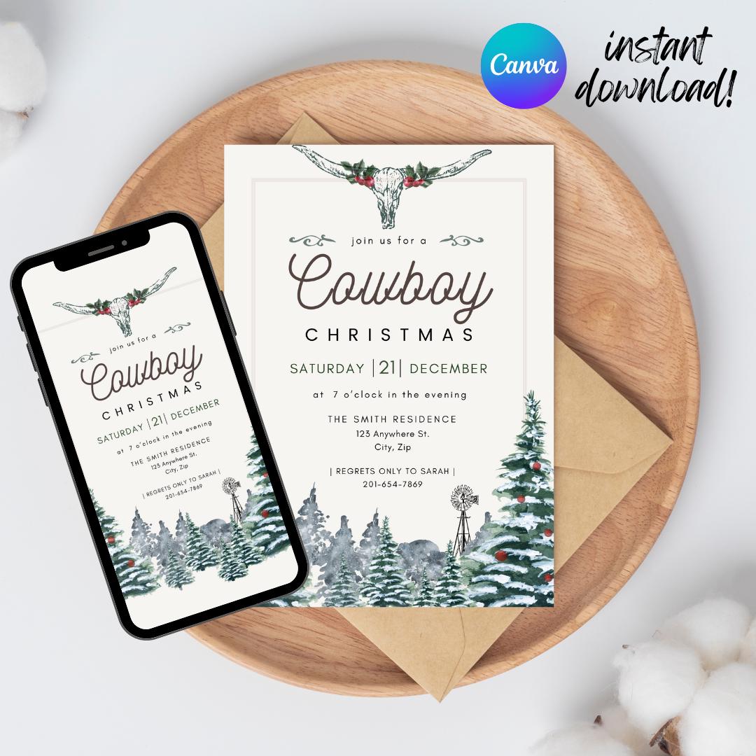 Cowboy Christmas Party Invitation Template: Farm Ranch Western (digital ...