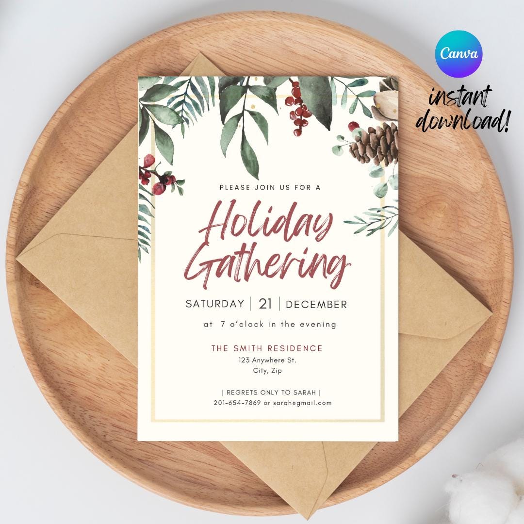 Holiday Gathering Invitation | Editable Christmas Party Template ...