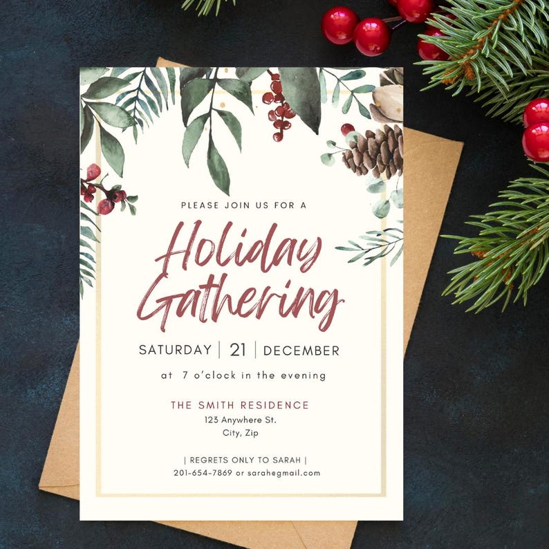 Holiday Gathering Invitation | Editable Christmas Party Template ...