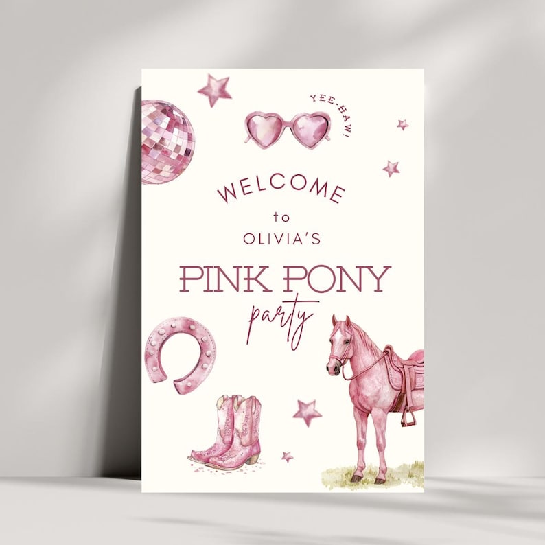 Pink Pony Birthday Party Templates: Cowgirl Invitation, Welcome Sign ...