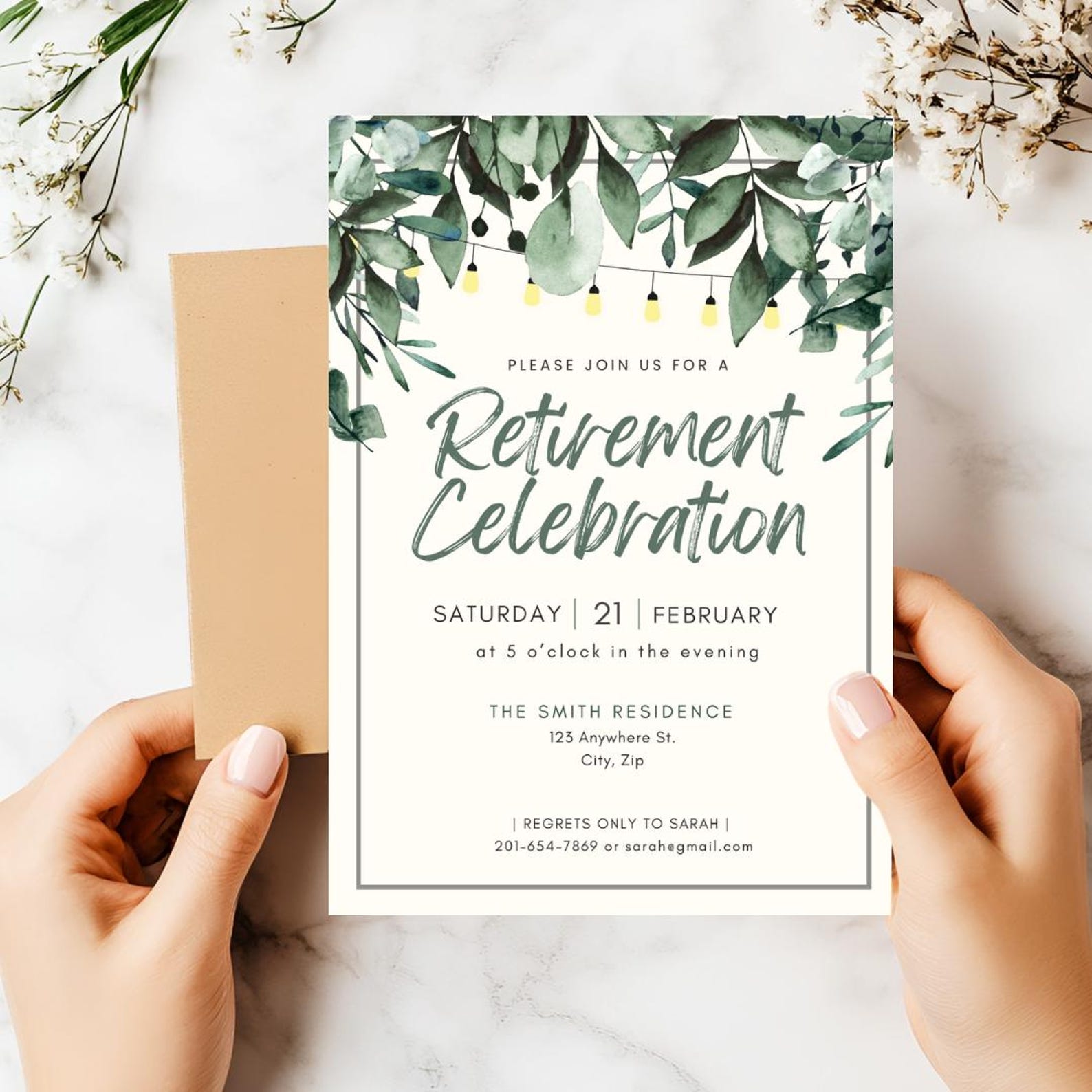 Rustic Retirement Party Invitation Template: String Lights & Forest ...