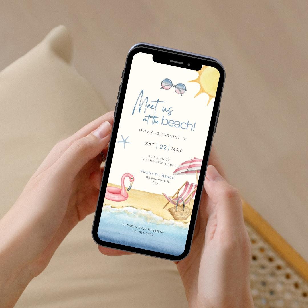 Summer Beach Party Invitation | Birthday Digital Template | Umbrella ...