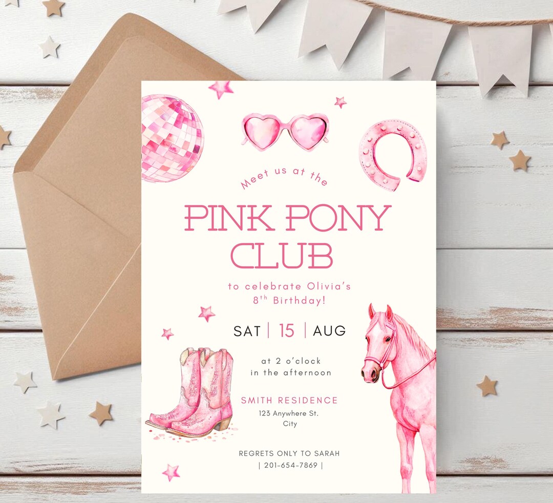 Pink Pony Birthday Invitation Template: Country Western Party (digital ...
