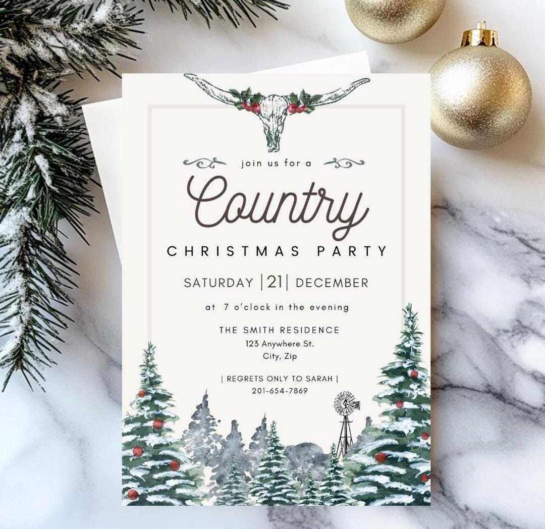 Country Western Christmas Party Digital Invitation | Cowboy Holiday ...