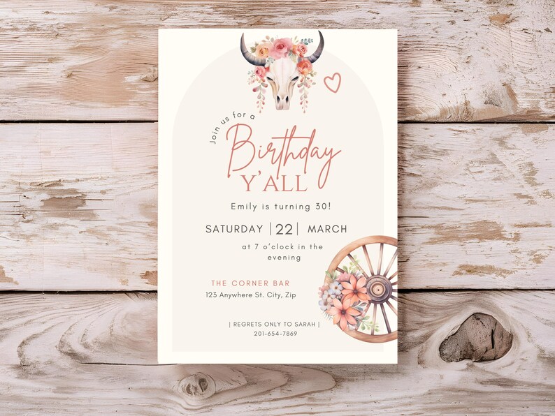 Western Cowgirl 30th Birthday Digital Invitation | Editable Rodeo ...