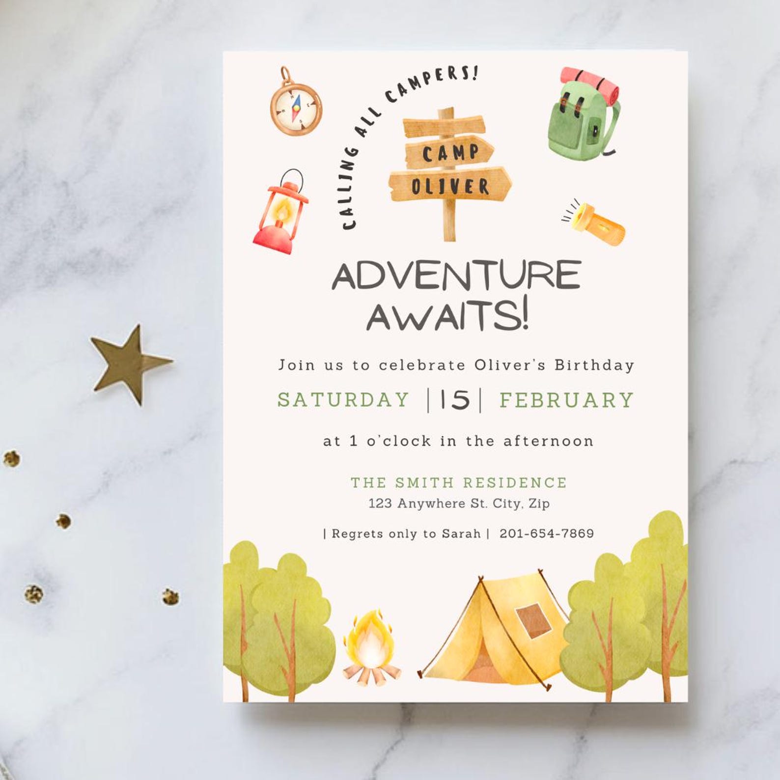 Camping Birthday Party Invite | Adventure Awaits | Digital Template ...