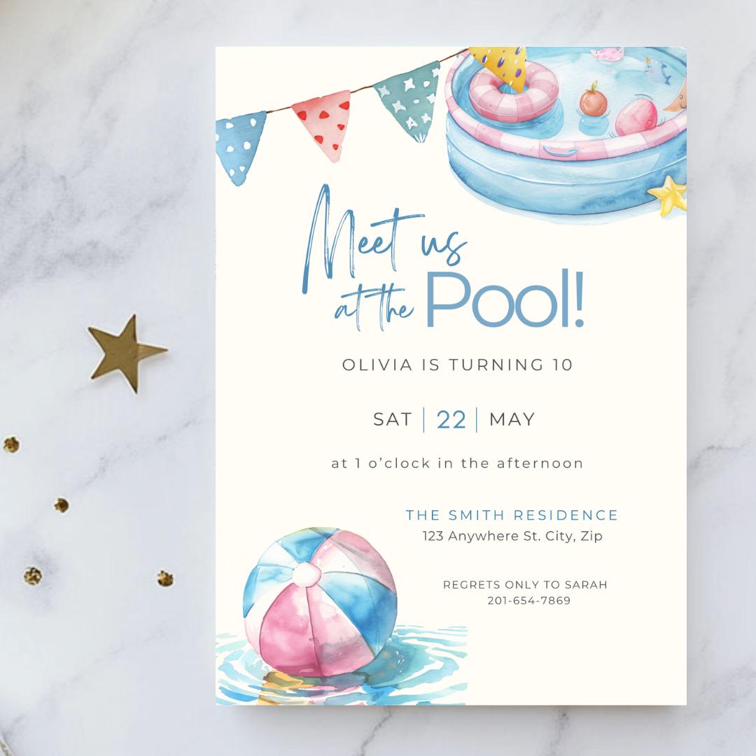 Pool Party Invitation: Editable Swim Party Digital Template (5x7 ...