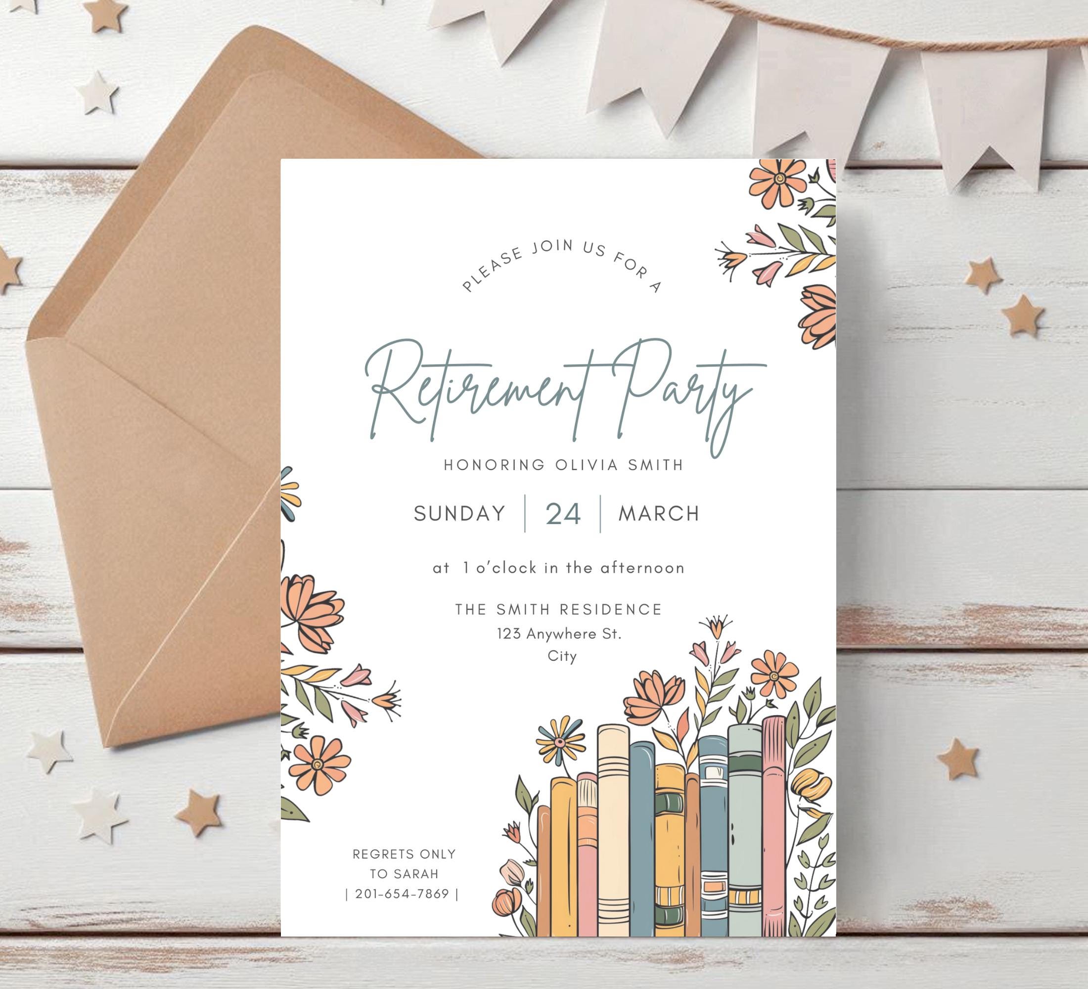 Teacher Retirement Party Invitation | Digital Template | Book Theme ...