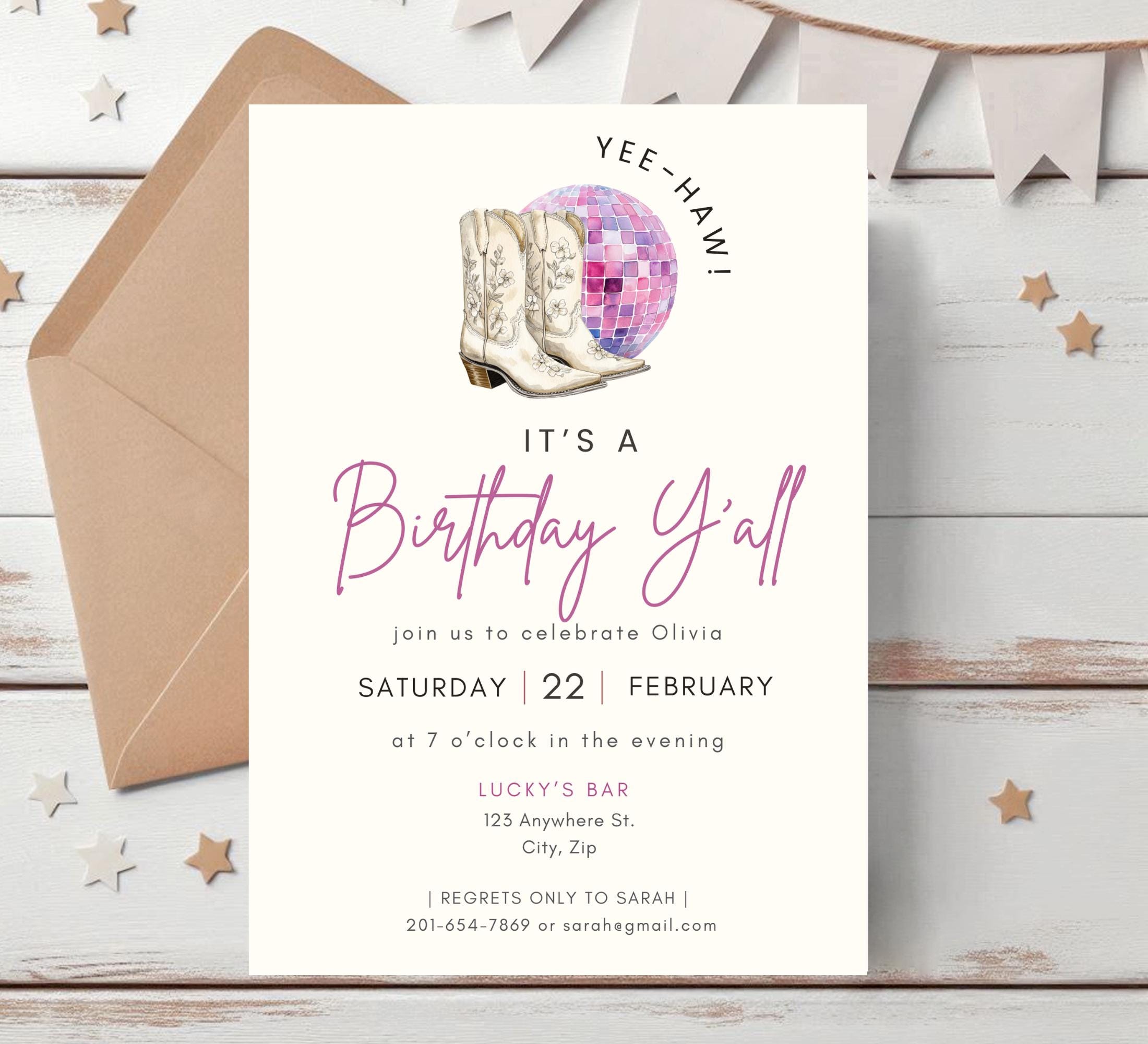 Editable Cowgirl Disco Birthday Invite | Digital Western Party Template ...