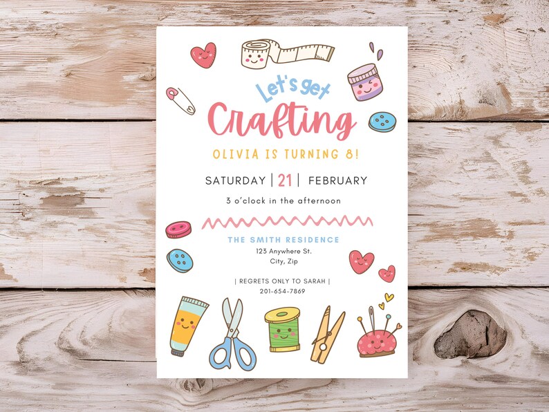 DIY Crafting Birthday Party Invitation Template: Editable Digital ...