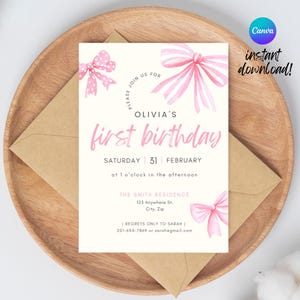 Pink Bow Birthday First 1st Invitation Coquette Love Shack One 1 Girl ...