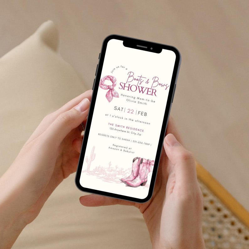 Boots & Bows Baby Shower Invitation | Cowgirl Girl | Digital Invite Template | Western Pink ...
