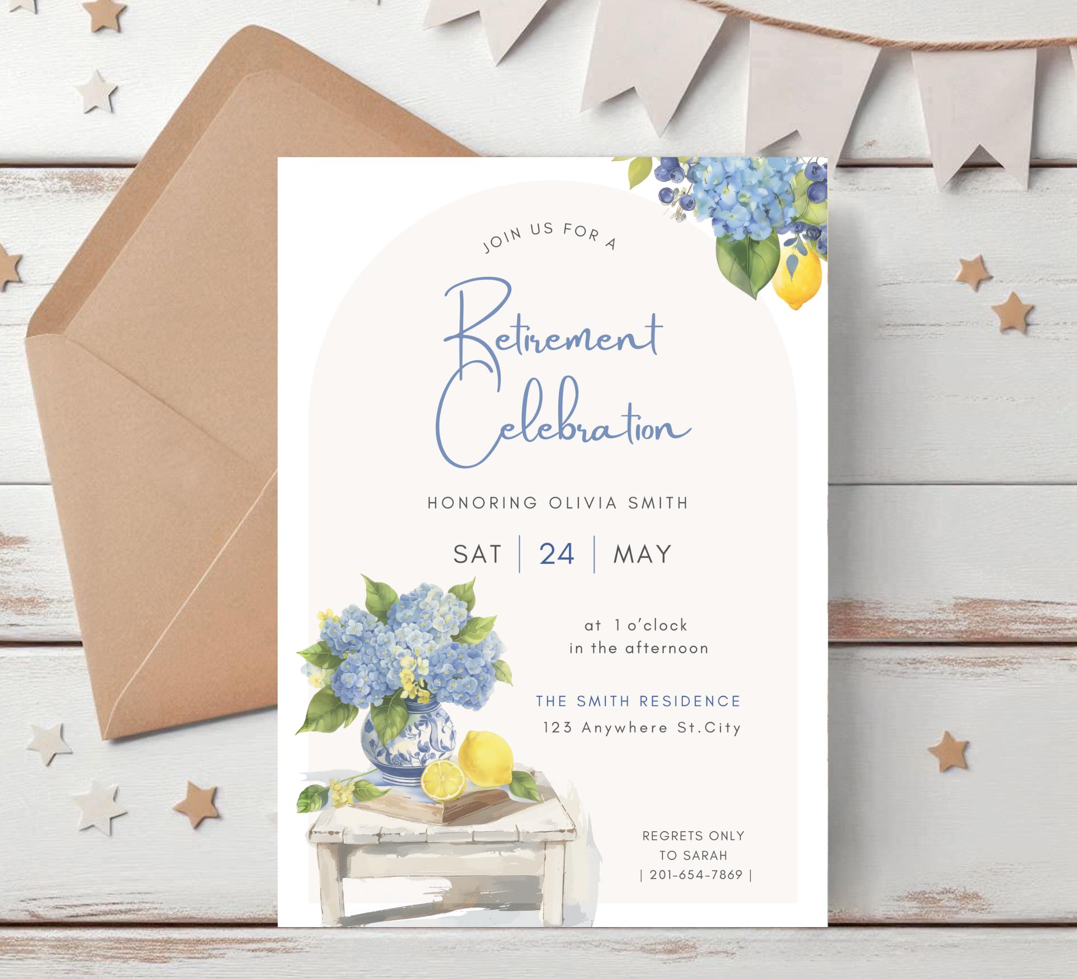 Hydrangea Lemon Retirement Invitation: Italian Tuscan Theme (digital ...