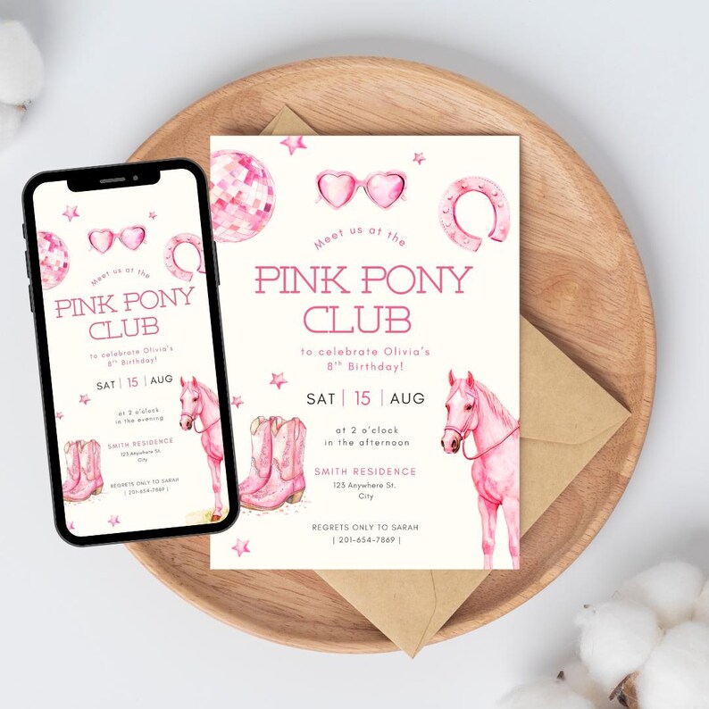 Pink Pony Birthday Invitation Template: Country Western Party (digital ...