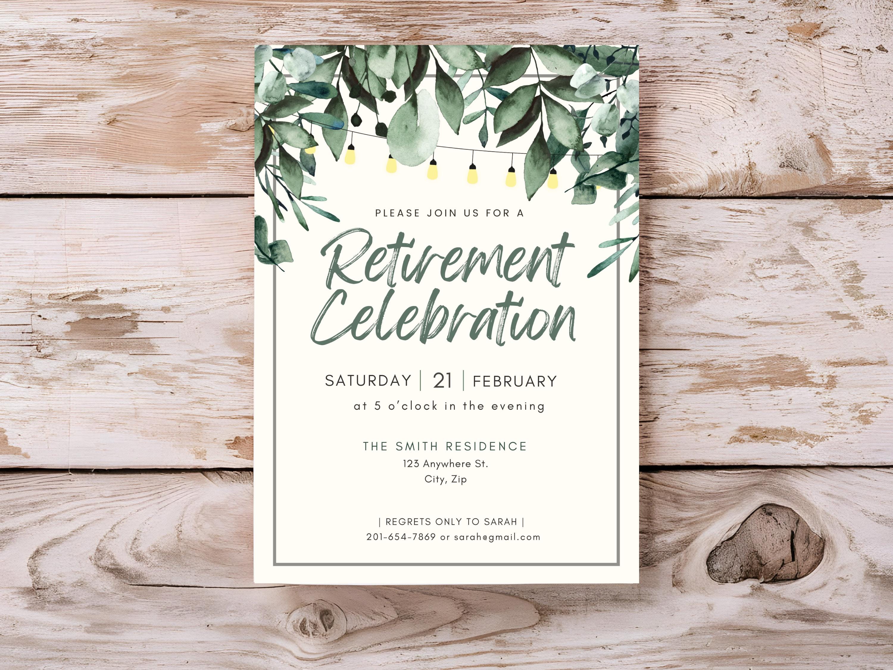 Rustic Retirement Party Invitation Template: String Lights & Forest ...