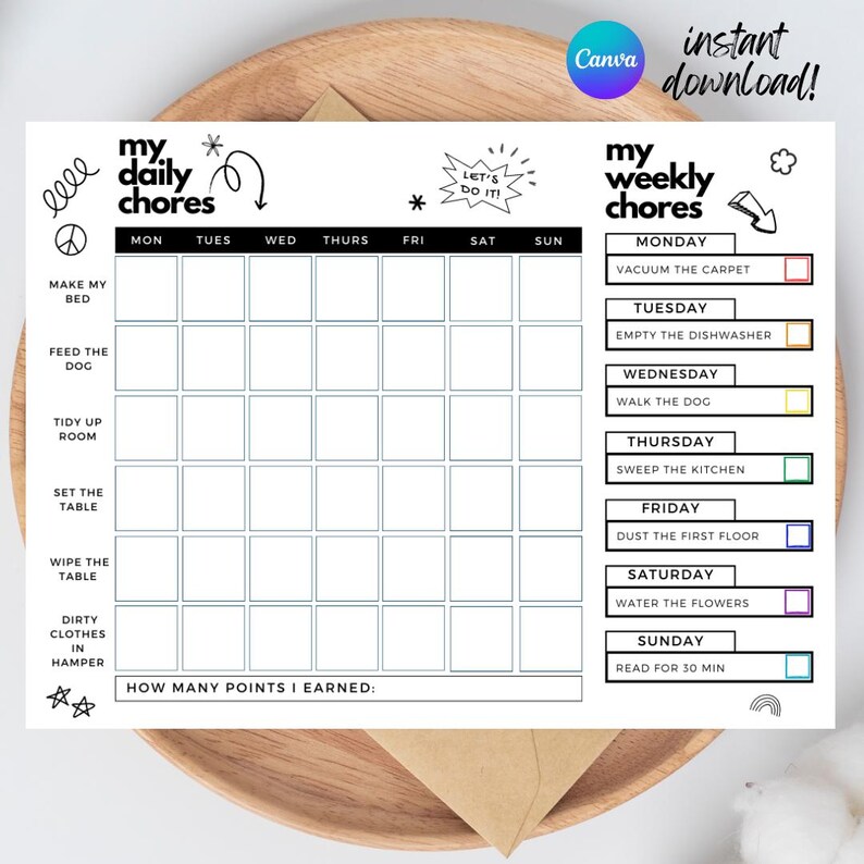 Customizable Chore Chart for Kids: Daily & Weekly Tasks, Rewards ...