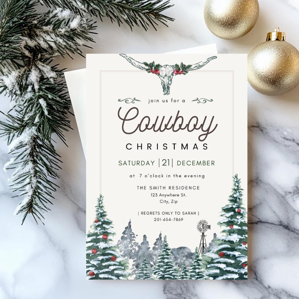 Cowboy Christmas Party Invitation Template: Farm Ranch Western (digital ...